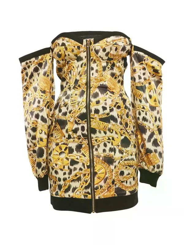 Moschino X H&m Chain-print Off-shoulder Mini Dress - Gold