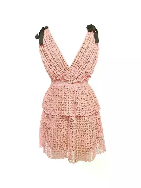 SELF-PORTRAIT Guipure Lace Tiered Mini Dress