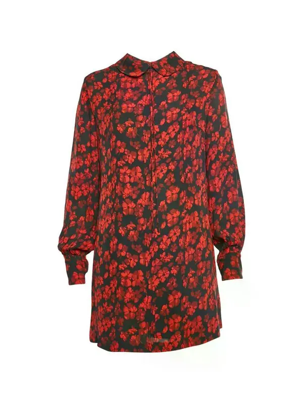 Alexander McQueen Floral Print Long Sleeve Mini Dress - Black