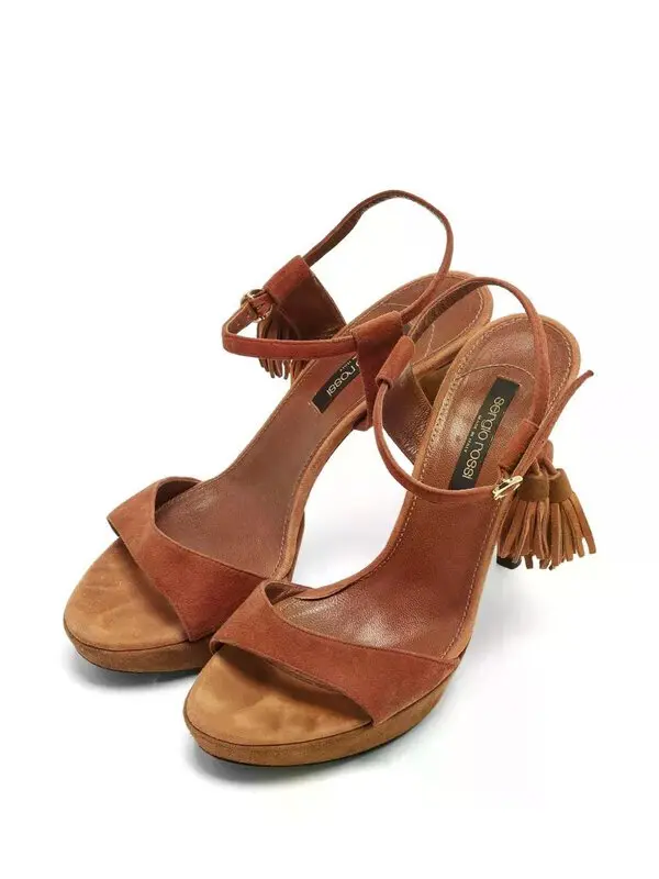 SERGIO ROSSI Suede Tassel Heeled Sandals