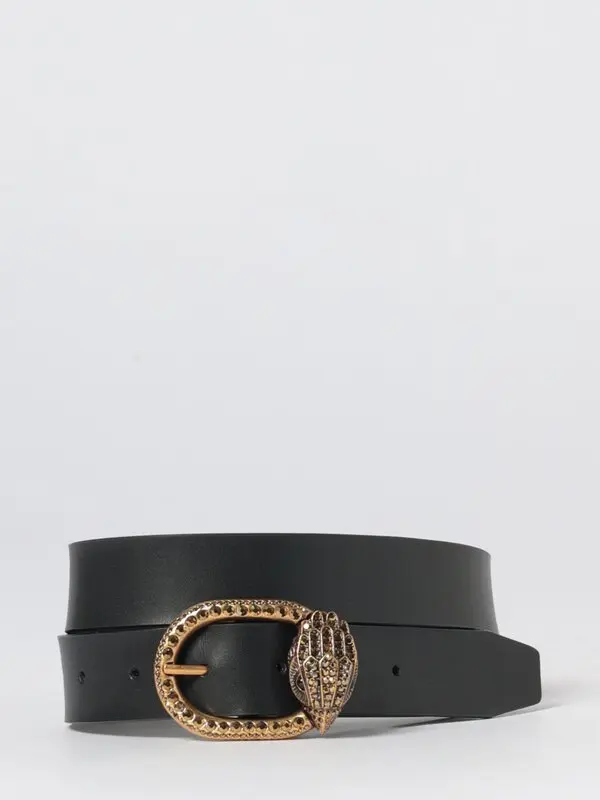 Kurt Geiger Mayfair Leather Belt With Rhinestone Logo Buckle - Black