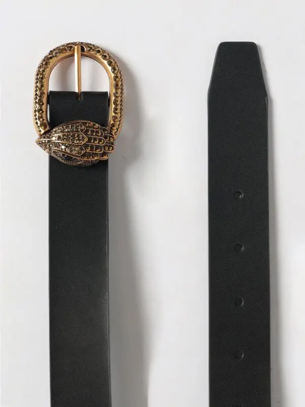 Kurt Geiger Mayfair Leather Belt With Rhinestone Logo Buckle