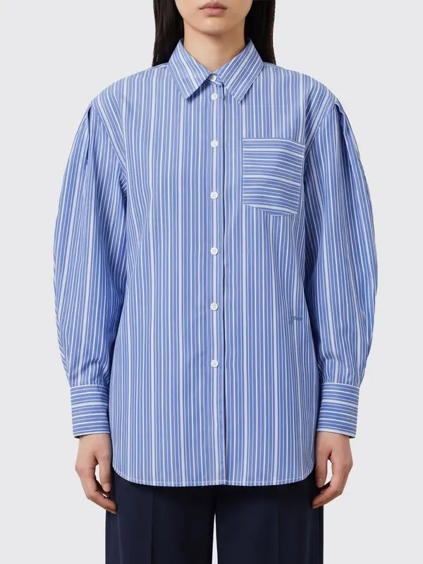 GANNI Striped Cotton Shirt With Puff Sleeves