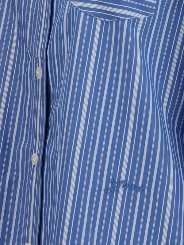 GANNI Striped Cotton Shirt With Balloon Sleeves - Navy