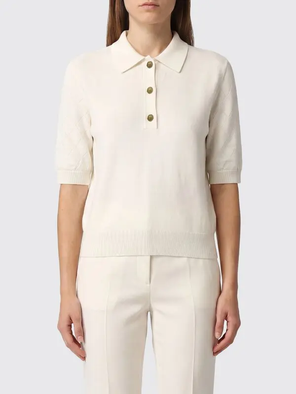 Balmain Short-sleeved Knitted Polo Shirt In Pure Merino Wool - White
