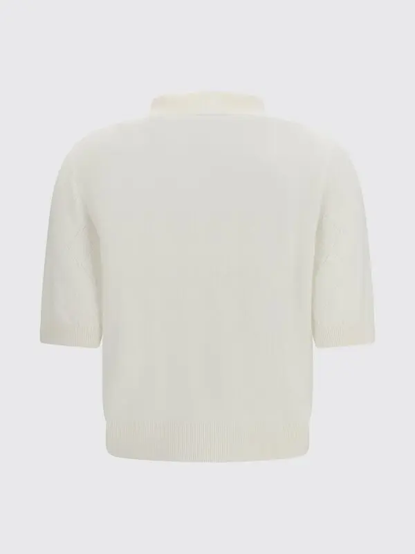 Balmain Short-sleeved Knitted Polo Shirt In Pure Merino Wool - White