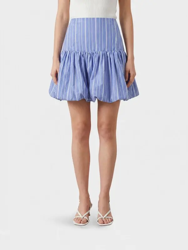 GANNI High-waisted Striped Cotton A-line Mini Skirt With Logo - Navy