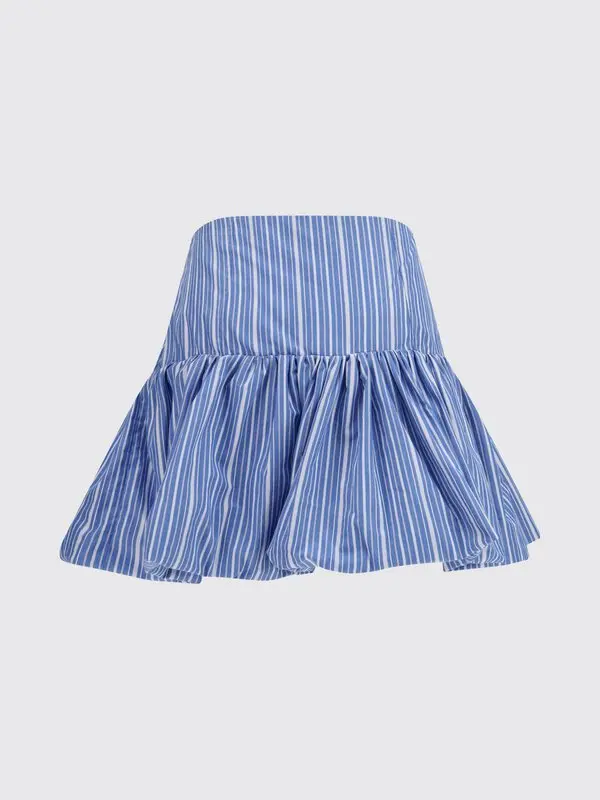 GANNI High-waisted Striped Cotton A-line Mini Skirt With Logo - Navy