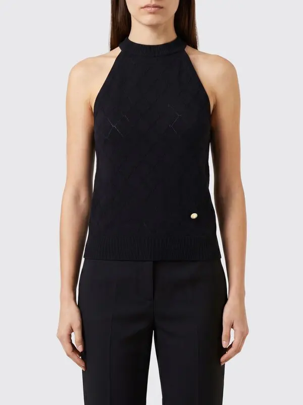 Balmain Halter Neck Knitted Top In Pure Merino Wool - Black