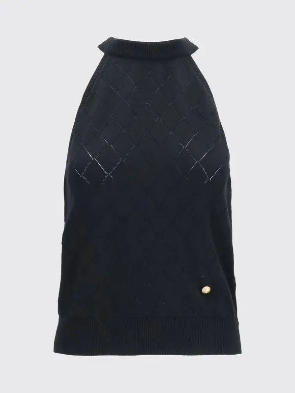 Balmain Halter Neck Knitted Top In Pure Merino Wool - Black
