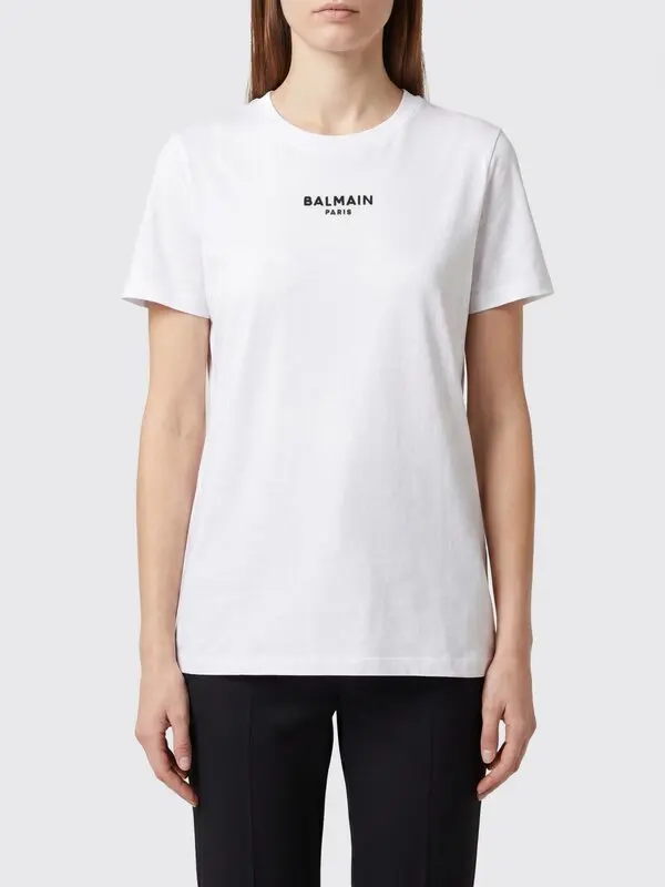 Balmain Slim Fit Contrasting Logo Cotton T-shirt - White