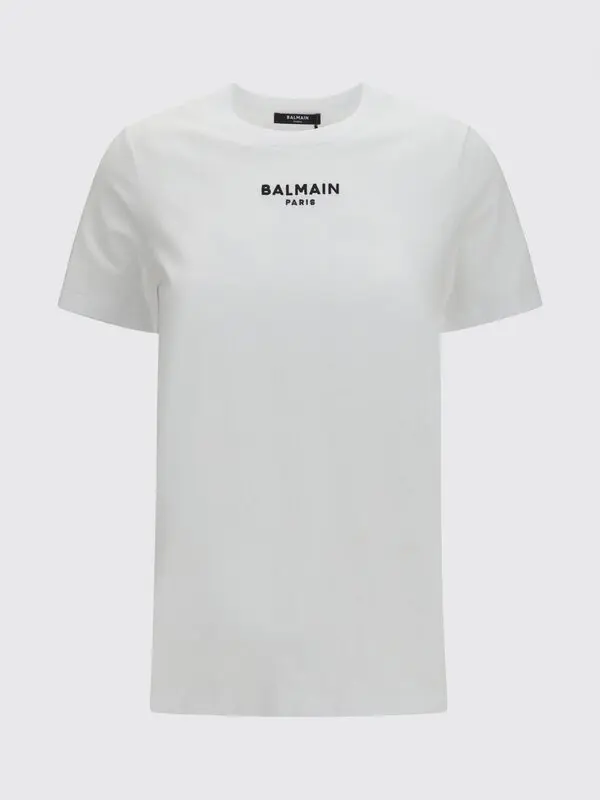 Balmain Slim Fit Contrasting Logo Cotton T-shirt - White