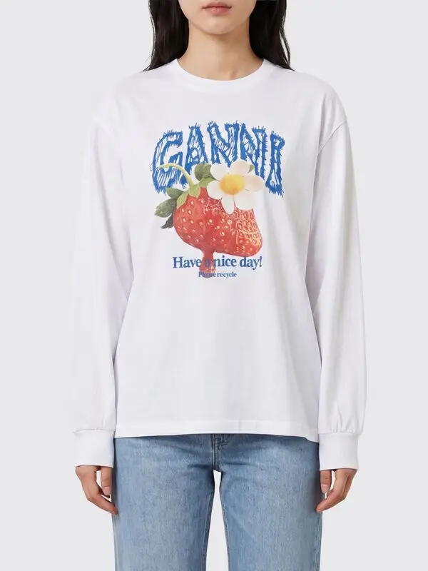 GANNI Relaxed Fit Cotton Jumper With Contrast Logo