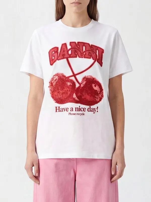 GANNI Crewneck T-shirt With Contrast Logo Print