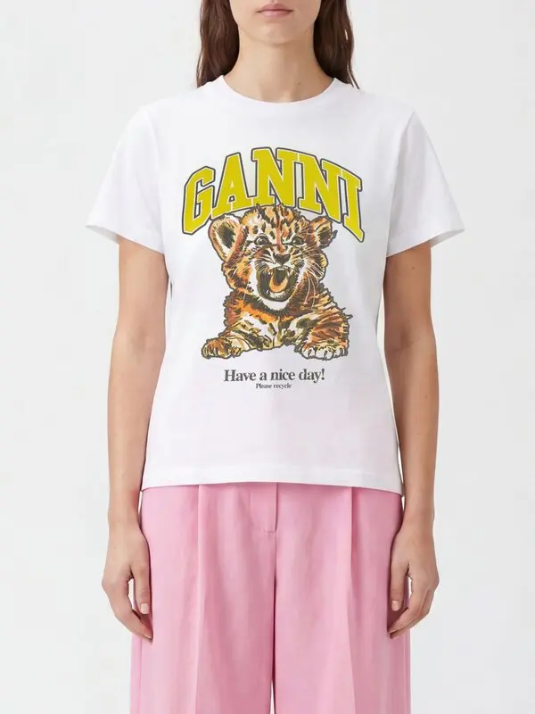GANNI Cotton T-shirt With Graphic Print - White