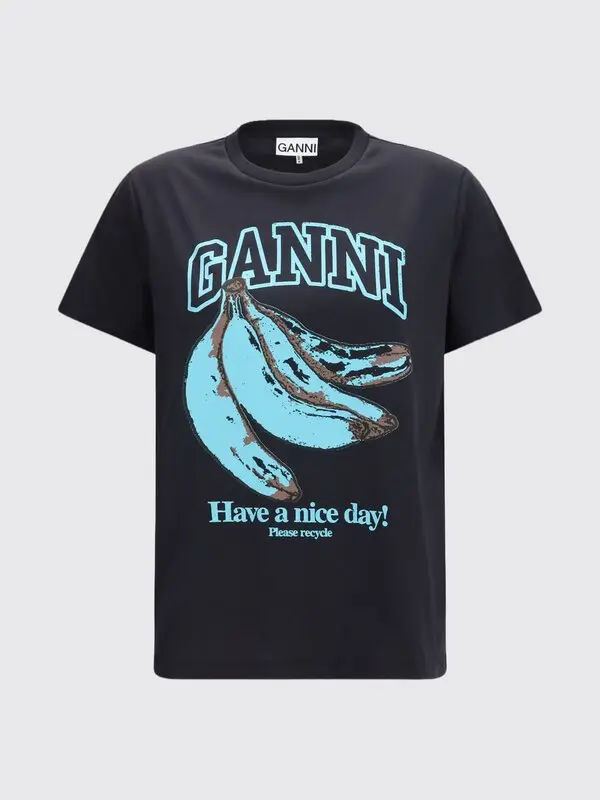 GANNI Slim Fit Cotton T-shirt With Graphic Print - Charcoal