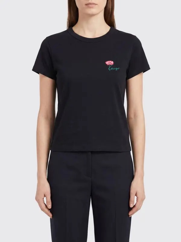 Kenzo Slim Fit Contrasting Logo Cotton T-shirt - Black