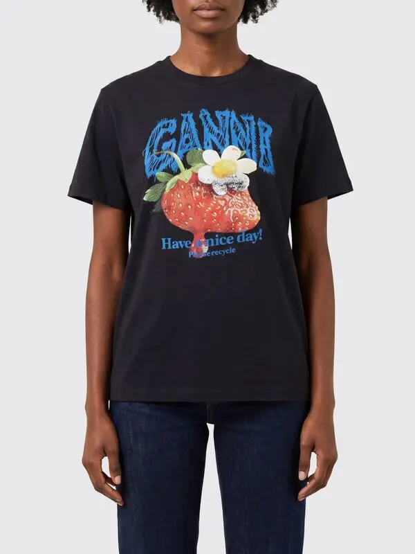 GANNI Slim Fit Cotton T-shirt With Graphic Print - Charcoal