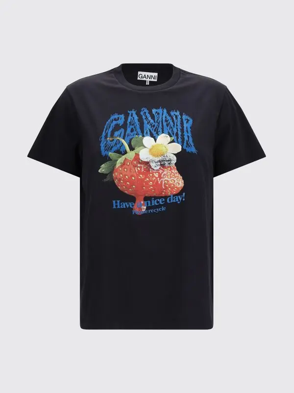 GANNI Slim Fit Cotton T-shirt With Graphic Print - Charcoal