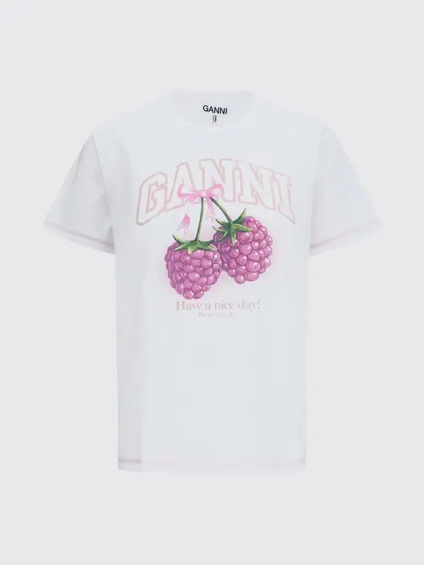 GANNI Slim Fit Cotton T-shirt With Fruit Logo Print