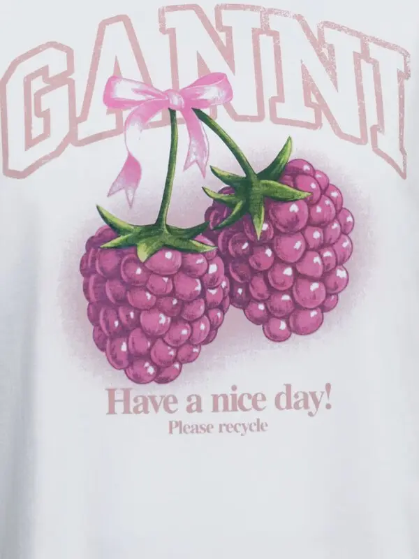GANNI Slim Fit Cotton T-shirt With Fruit Logo Print