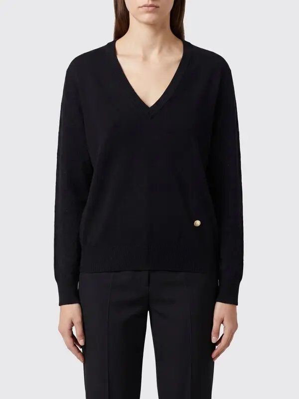 Balmain Pure Merino Wool V-neck Jumper With Applied Logo - Black