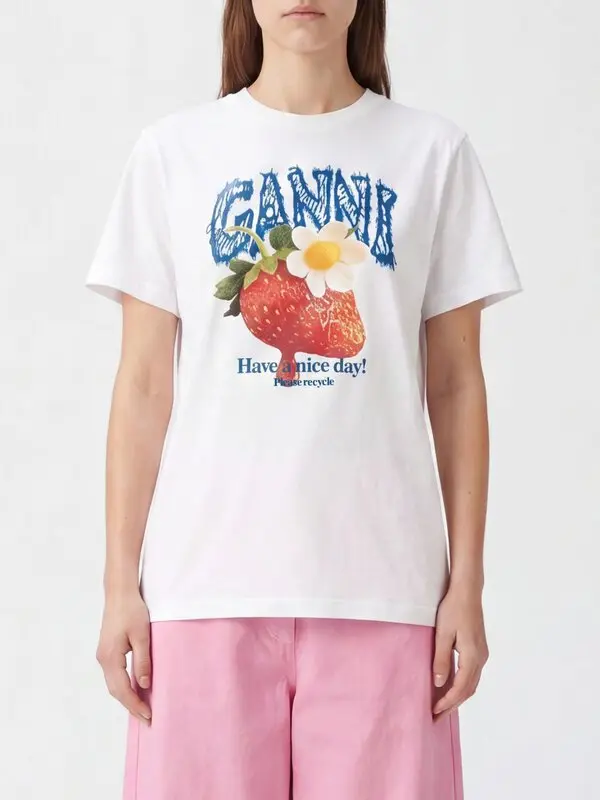 GANNI Graphic Print Cotton T-shirt - White
