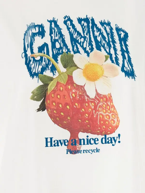 GANNI Graphic Print Cotton T-shirt - White