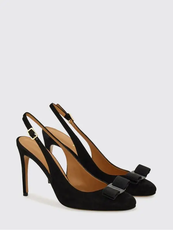 FERRAGAMO Vara Suede Slingback Pumps With Bow Detailing And High Heel - Black