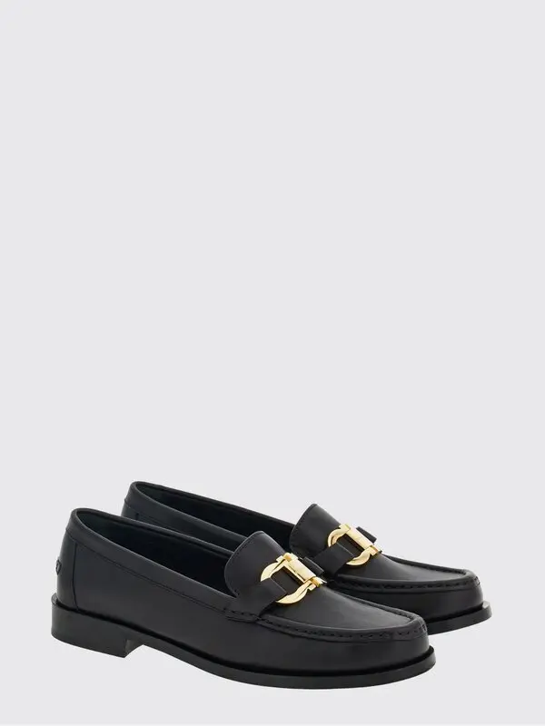 FERRAGAMO Gancini Smooth Calfskin Loafers With Metallic Logo