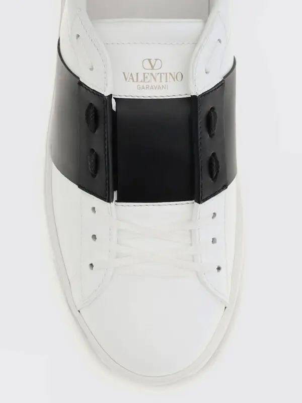 Valentino Garavani Open Calf Leather Sneakers With Contrasting Band - White