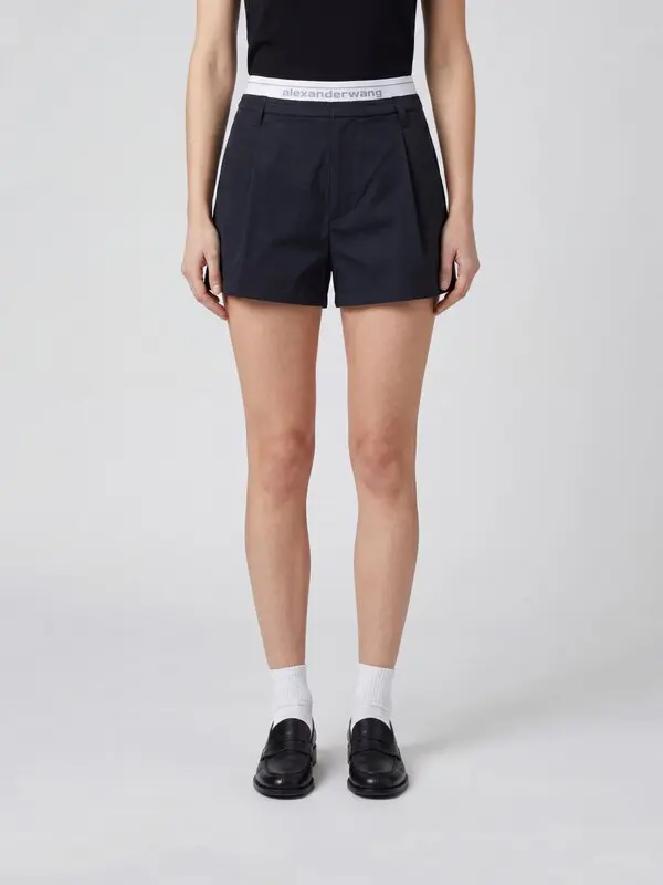 Alexander Wang Cotton Blend Shorts With Logo Elastic Waistband - Black
