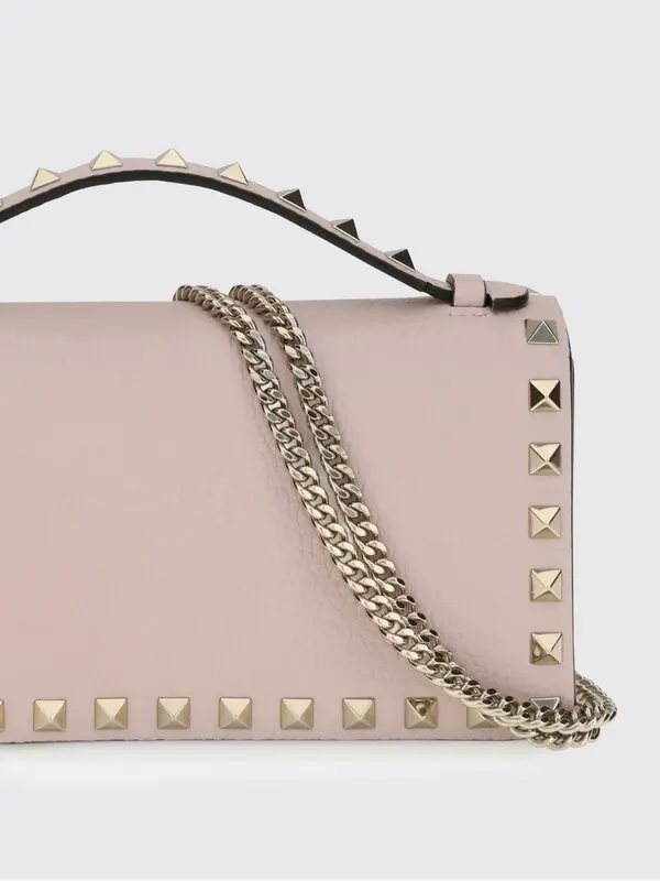 Valentino Garavani Rockstud Calfskin Leather Handbag With Studs And Chain Strap - Pink
