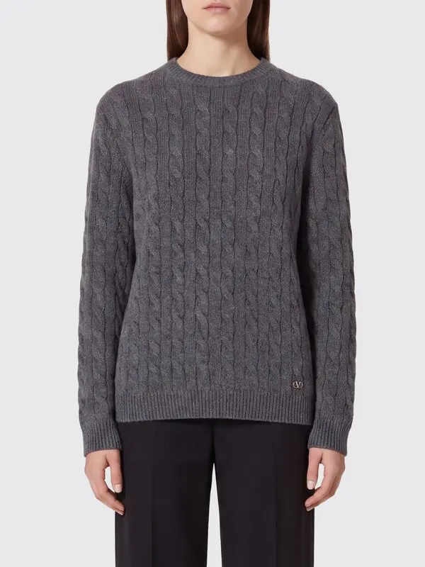 Valentino Garavani Slim Fit Crewneck Jumper In Pure Virgin Wool - Grey