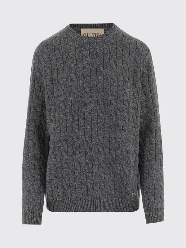Valentino Garavani Slim Fit Crewneck Jumper In Pure Virgin Wool - Grey