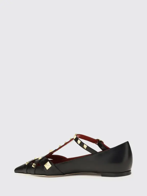 Valentino Garavani Studdy T-strap Studded Sheepskin Ballet Flats - Black