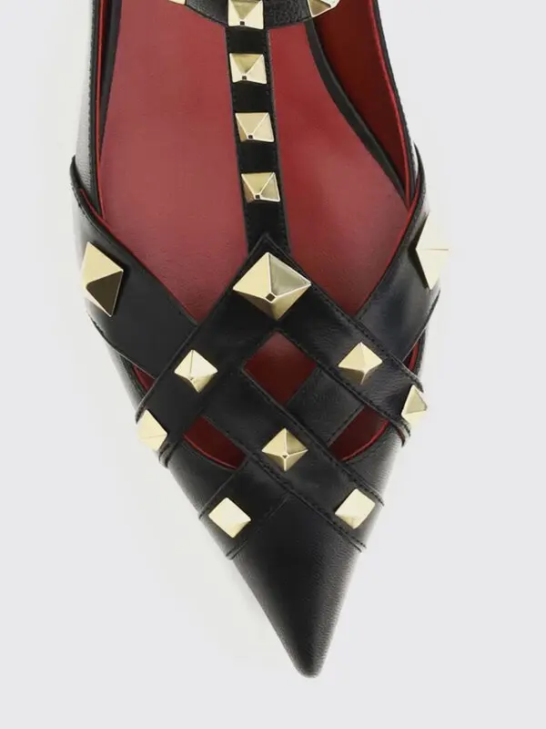 Valentino Garavani Studdy T-strap Studded Sheepskin Ballet Flats - Black