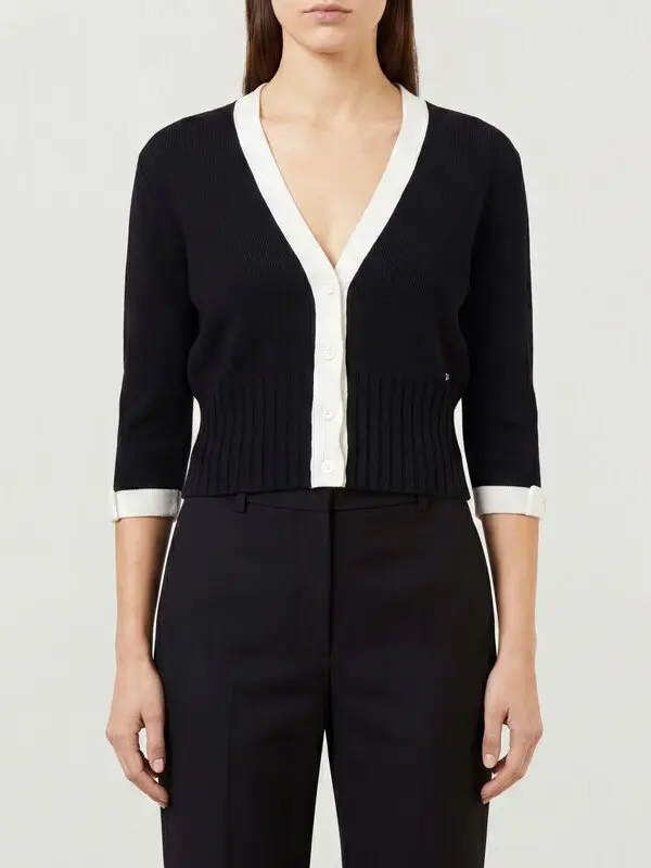 Valentino Garavani Slim Fit Cotton Cardigan With V-neck And Contrast Trim