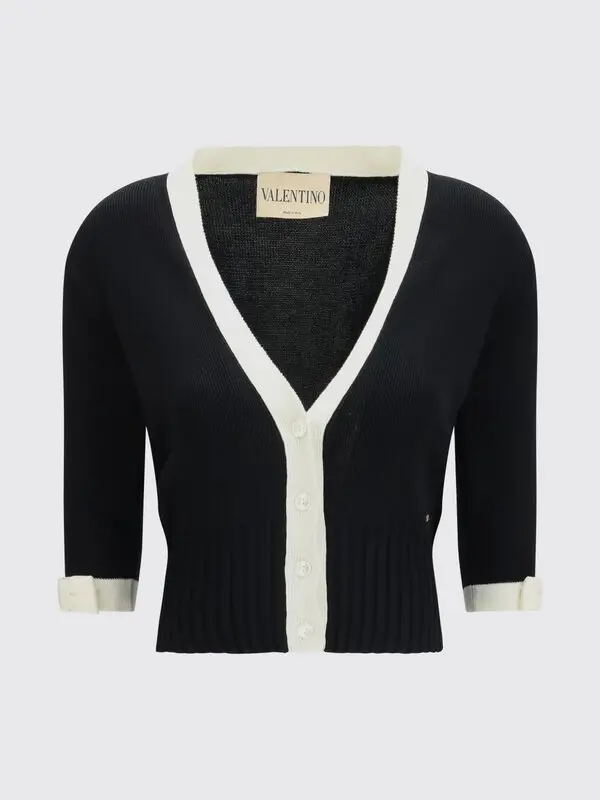 Valentino Garavani Slim Fit Cotton Cardigan With V-neck And Contrast Trim