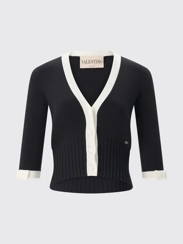 Valentino Garavani Slim Fit Cotton Cardigan With V-neck And Contrast Trim