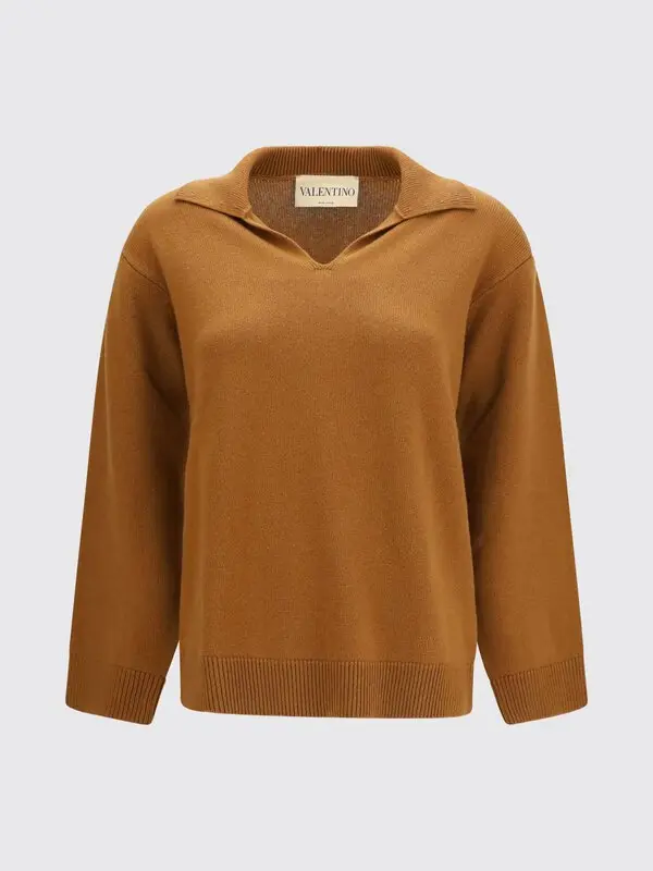 Valentino Garavani Long-sleeved Knitted Cashmere Polo With V-neck - Leather