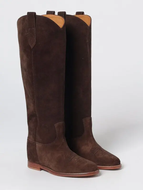 VIA ROMA 15 Suede Calfskin Knee-high Wedge Boots - Brown