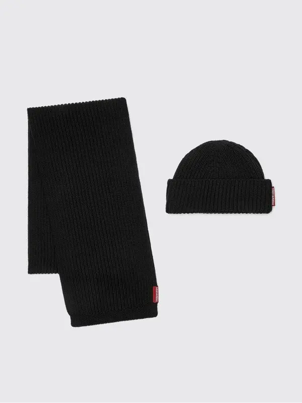 Dsquared2 Ribbed Beanie And Scarf Set - Black