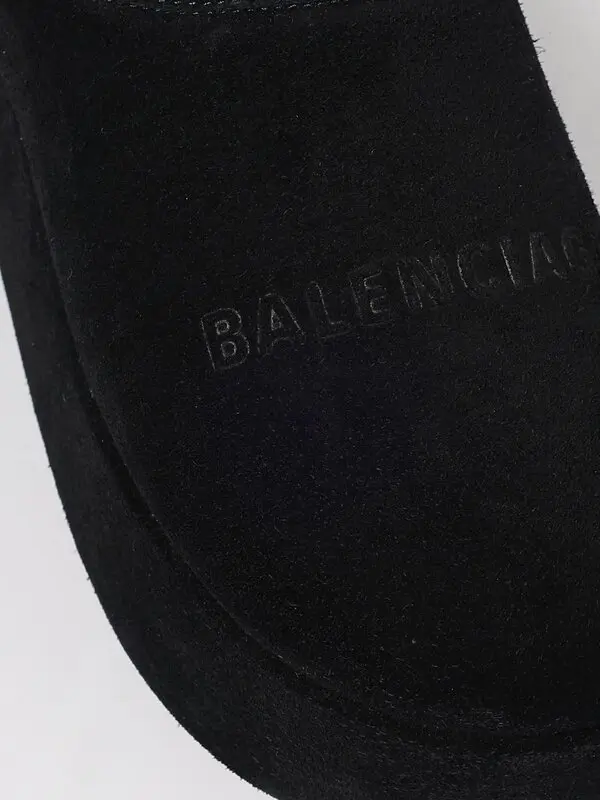 Balenciaga Alaska Suede Shearling Lined Platform Mules - Black