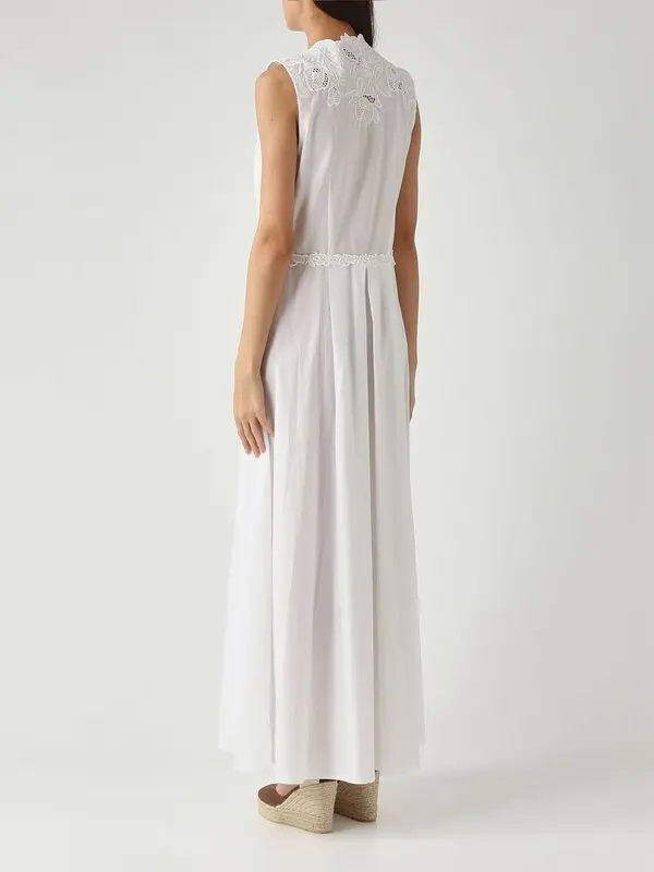 Ermanno Scervino Sleeveless V-neck Cotton Maxi Dress With Macramé Lace Inserts