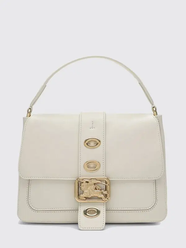 Burberry Rider Handbag In Smooth Lambskin With Ekd Logo - Ivory