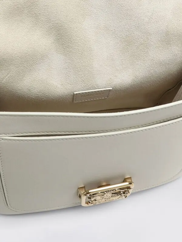 Burberry Rider Handbag In Smooth Lambskin With Ekd Logo - Ivory