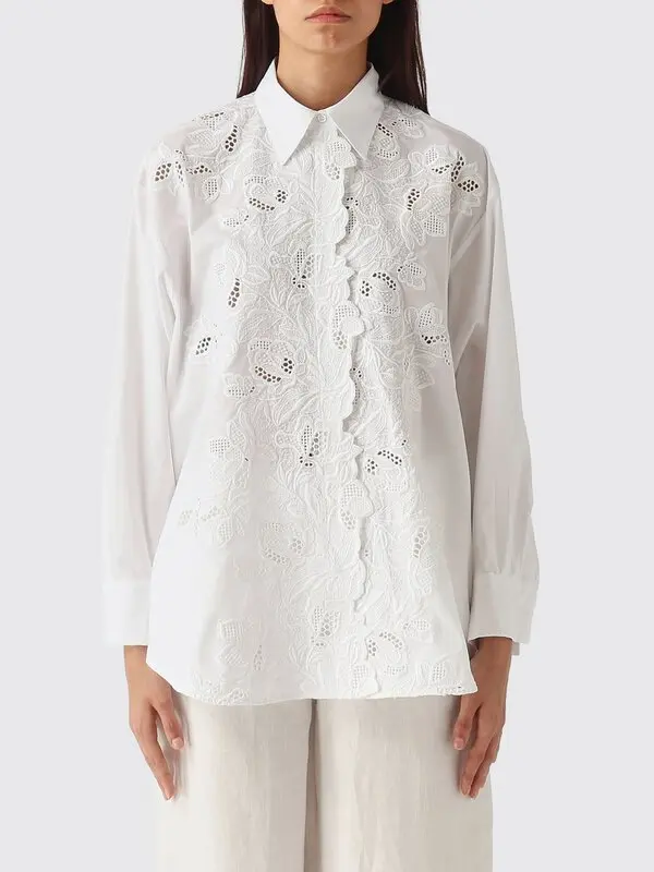 Ermanno Scervino Long-sleeved Cotton Shirt With Lace Inserts - White