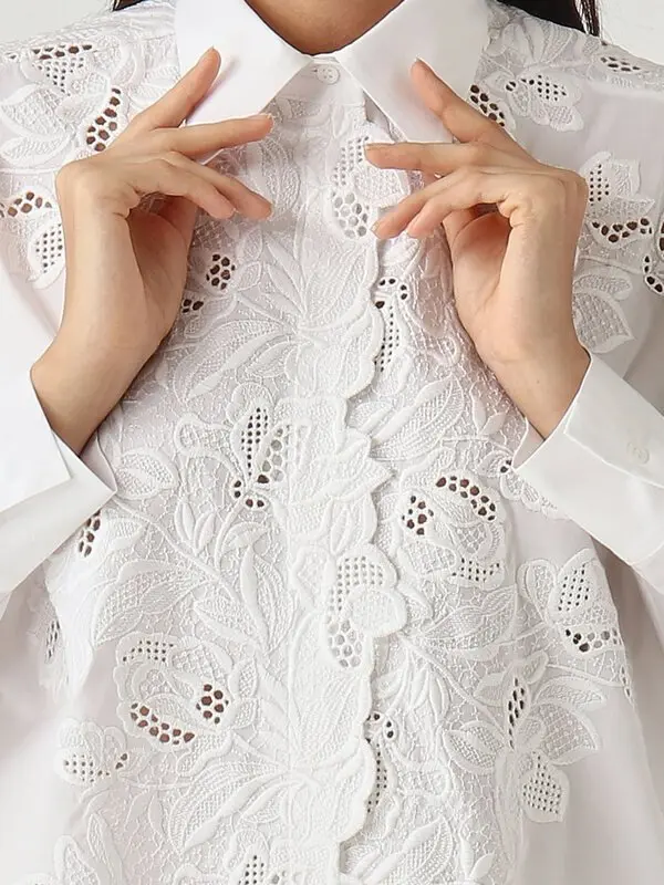 Ermanno Scervino Long-sleeved Cotton Shirt With Lace Inserts