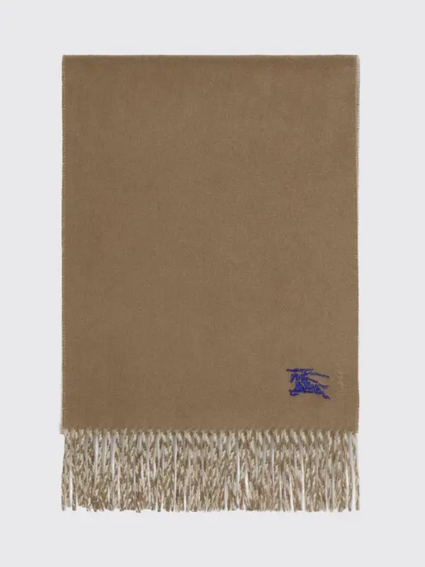 Burberry Reversible Scarf In 100% Cashmere With Embroidered Ekd Logo - Grey